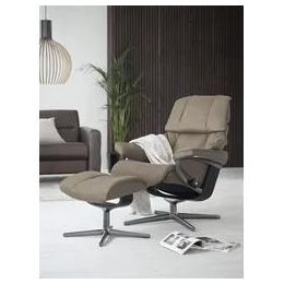 Relaxsessel stressless "Reno" Sessel Gr. ROHLEDER Stoff Q2 FARON, Cross Base Schwarz, Relaxfunktion-Drehfunktion-PlusTMSystem-Gleitsystem-BalanceAdaptTM, B/H/T: 92cm x 100cm x 80cm, beige (beige q2 faron) mit Hocker, Cross Base, Größe S, M & L, Holzakzent Schwarz