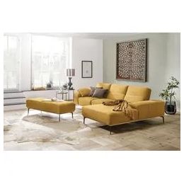 Ecksofa W.Schillig "run" Sofas Gr. B/H/T: 299cm x 88cm x 178cm, Longlife Xtra-Leder Z73, Recamiere rechts, mit Sitztiefenverstellung, gelb (sunrise z73) mit Holzsockel, Füße in Bronze pulverbeschichtet, Breite 299 cm