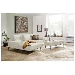 Ecksofa W.Schillig "run" Sofas Gr. B/H/T: 299cm x 88cm x 178cm, Longlife Xtra-Leder Z73, Recamiere links, mit Sitztiefenverstellung, weiß (cream z73) mit Holzsockel, Füße in Bronze pulverbeschichtet, Breite 299 cm