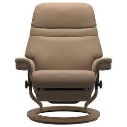 Relaxsessel stressless "Sunrise" Sessel Gr. Leder PALOMA, PowerTM Leg & Back-ohne Akku-Classic Base Eiche, Relaxfunktion-Drehfunktion-Integrierte Fußstütze-PlusTMSystem, B/H/T: 79cm x 103cm x 78cm, braun (almond paloma) elektrisch verstellbar, optional 2-motorisch, Größe M & L