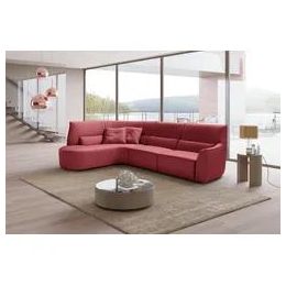 Ecksofa Egoitaliano "Puffy" Sofas Gr. B/H/T: 330cm x 88cm x 205cm, Leder BULL, Ottomane links, Ohne Relaxfunktion, rot (kirschrot) mit Ottomane, wahlweise und ohne elektrischer Relaxfunktion