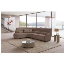 Ecksofa Egoitaliano "Puffy" Sofas Gr. B/H/T: 330cm x 88cm x 205cm, Luxus-Microfaser Lederoptik, Ottomane links, Mit Relaxfunktion, braun (mud) mit Ottomane, wahlweise und ohne elektrischer Relaxfunktion