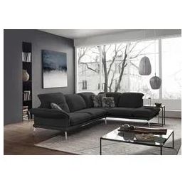 Ecksofa W.Schillig "sherry" Sofas Gr. B/H/T: 302cm x 81cm x 230cm, Flachgewebe W82, Ottomane rechts, mit Kopfteilverstellung-mit Armlehnenverstellung, schwarz (midnight w82) mit Kopfstützenverstellung, Metallfüße, Chrom glänzend, Breite 302 cm