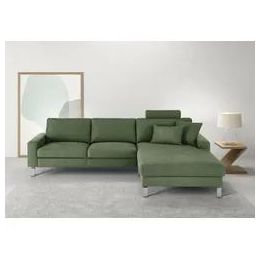 Ecksofa 3C Candy "Lecce, wahlweise PUR-Schaumstoff oder Tonnentaschenfederkern" Sofas Gr. B/H/T: 281 cm x 86 cm x 194 cm, Flachgewebe, Longchair rechts, Sitzaufbau mit Tonnentaschenfederkern, grün (oliv) Bett im 2,5-Sitzer, teilmotorische Schlaffunktion Longchair, L-Form