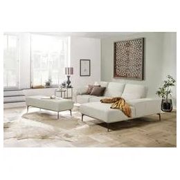 Ecksofa W.Schillig "run" Sofas Gr. B/H/T: 299cm x 88cm x 178cm, Longlife Xtra-Leder Z73, Recamiere rechts, mit Sitztiefenverstellung, weiß (cream z73) mit Holzsockel, Füße in Bronze pulverbeschichtet, Breite 299 cm