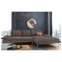 Ecksofa W.Schillig "enjoy&MORE" Sofas Gr. B/H/T: 340cm x 87cm x 185cm, Chenille-Flachgewebe R66, Recamiere rechts, mit Kopfteilverstellung-mit Armlehnenverstellung-mit Sitztiefenverstellung, braun (brown r66) mit Sitztiefenverstellung, Füße silber matt, Breite 340 cm