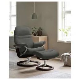 Relaxsessel stressless "Sunrise" Sessel Gr. ROHLEDER Stoff Q2 FARON, Relaxfunktion-Drehfunktion-PlusTMSystem-Gleitsystem-BalanceAdaptTM, B/H/T: 92cm x 105cm x 80cm, grau (dunkelgrau q2 faron) mit Signature Base, Größe L, Gestell Braun