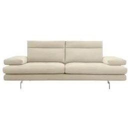 3-Sitzer Calia italia "Toby Wing, Designsofa mit hohem Sitzkomfort, bequem und elegant" Sofas Gr. B/H/T: 208cm x 90cm x 113cm, Leder BULL, mit Sitztiefenverstellung-mit Armlehnenverstellung, weiß (bianco bull) inklusive Sitztiefenverstellung, Füße in Chrom glänzend