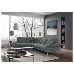 Ecksofa W.Schillig "sherry, Designsofa mit tollem Sitzkomfort, zeitlos und elegant, L-Form", grau (dunkelgrau v39), B:302cm H:81cm T:230cm, Longlife Xtra-Leder Z69: Das feinnarbige, gedeckte Softleder Z69 besticht durch seine außergewöhnliche Weichheit im trendigen u00bbVintage-Looku00ab, Hautstärke 0, 9 - 1, 1 mm, Schlingenpolgewebe W82 (74% Polyacryl, 26% Polyester), Chenillegewebe V34 (52% Poly