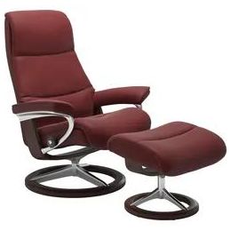 Relaxsessel stressless "View" Sessel Gr. Leder PALOMA, Cross Base Braun, Relaxfunktion-Drehfunktion-PlusTMSystem-Gleitsystem-BalanceAdaptTM, B/H/T: 91cm x 110cm x 85cm, rot (cherry paloma) mit Signature Base, Größe L,Gestell Braun