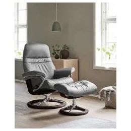 Relaxsessel stressless "Sunrise" Sessel Gr. Leder BATICK, Relaxfunktion-Drehfunktion-PlusTMSystem-Gleitsystem-BalanceAdaptTM, B/H/T: 92cm x 105cm x 80cm, grau (grau batick) mit Signature Base, Größe L, Gestell Braun