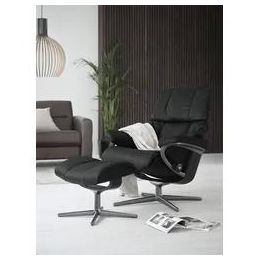 Relaxsessel stressless "Reno" Sessel Gr. Leder PALOMA, Cross Base Schwarz-M, Relaxfunktion-Drehfunktion-PlusTMSystem-Gleitsystem-BalanceAdaptTM, B/H/T: 83cm x 100cm x 76cm, schwarz (black paloma) mit Cross Base, Größe S, M & L, Holzakzent Schwarz