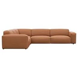 Ecksofa FLEXLUX "Lucera, super bequem durch hochwertigen Sitzaufbau mit Kaltschaum" Sofas Gr. B/H/T: 319cm x 73cm x 285cm, Echtleder, Schenkel links, braun (modern cognac brown) modern & anschmiegsam, L-Form, Designsofa