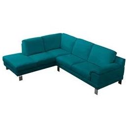 Ecksofa Egoitaliano "Shakira, Design und Sitzkomfort auf hohem Niveau, tolle Details" Sofas Gr. B/H/T: 240cm x 84cm x 212cm, Luxus-Microfaser BLUSH, Ottomane links, blau (teal) mit Ottomane, L-Form, elegante Metallfüße