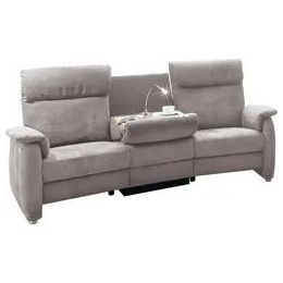 Sofa Home Affaire "Turin" Sofas Gr. B/H/T: 222cm x 107cm x 102cm, Leder SOFTLINE, mit Relaxfunktion beidseitig, grau (hellgrau) 2-Sitzer-Sofa Sofas mit motorischer Relaxfunktion, Tisch, Leuchte + USB-Ladestation