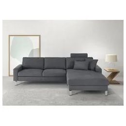 Ecksofa 3C Candy "Lecce, wahlweise PUR-Schaumstoff oder Tonnentaschenfederkern" Sofas Gr. B/H/T: 281cm x 86cm x 194cm, Flachgewebe, Longchair rechts, Sitzaufbau PUR-Schaumstoff, grau (anthrazit) Bett im 2,5-Sitzer, teilmotorische Schlaffunktion Longchair, L-Form