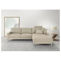 Ecksofa 3C Candy "Lecce, wahlweise PUR-Schaumstoff oder Tonnentaschenfederkern" Sofas Gr. B/H/T: 281 cm x 86 cm x 194 cm, Velours, Longchair rechts, Sitzaufbau mit Tonnentaschenfederkern, beige (natur) Bett im 2,5-Sitzer, teilmotorische Schlaffunktion Longchair, L-Form