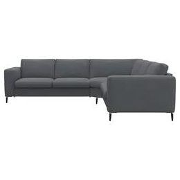 Ecksofa FLEXLUX "Fiore, gleichschenklig, super Sitzkomfort durch Kaltschaum im Sitz" Sofas Gr. B/H/T: 257cm x 85cm x 92cm, Lederoptik, Schenkel links, grau (elephant gre) breite Armlehnen, Füße Alu+schwarz