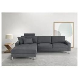 Ecksofa 3C Candy "Lecce, wahlweise PUR-Schaumstoff oder Tonnentaschenfederkern" Sofas Gr. B/H/T: 281 cm x 86 cm x 194 cm, Flachgewebe, Longchair links, Sitzaufbau mit Tonnentaschenfederkern, grau (anthrazit) Bett im 2,5-Sitzer, teilmotorische Schlaffunktion Longchair, L-Form