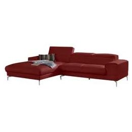 Ecksofa W.Schillig "piedroo" Sofas Gr. B/H/T: 303cm x 70cm x 193cm, Longlife Xtra-Leder Z59, Longchair links, mit Kopfteilverstellung-mit motorischer Sitztiefenverstellung, rot (ruby z59) Kopfteilverstellung, wahlweise mit Sitztiefenverstellung, Breite 303cm