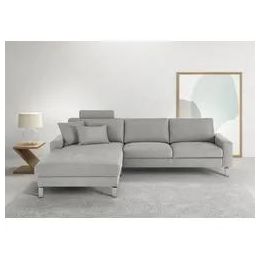 Ecksofa 3C Candy "Lecce, wahlweise PUR-Schaumstoff oder Tonnentaschenfederkern" Sofas Gr. B/H/T: 281cm x 86cm x 194cm, Flachgewebe, Longchair links, Sitzaufbau PUR-Schaumstoff, silberfarben (silber) Bett im 2,5-Sitzer, teilmotorische Schlaffunktion Longchair, L-Form