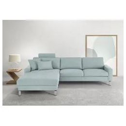 Ecksofa 3C Candy "Lecce, wahlweise PUR-Schaumstoff oder Tonnentaschenfederkern" Sofas Gr. B/H/T: 281 cm x 86 cm x 194 cm, Velours, Longchair links, Sitzaufbau mit Tonnentaschenfederkern, blau (hellblau) Bett im 2,5-Sitzer, teilmotorische Schlaffunktion Longchair, L-Form