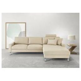 Ecksofa 3C Candy "Lecce, wahlweise PUR-Schaumstoff oder Tonnentaschenfederkern" Sofas Gr. B/H/T: 281cm x 86cm x 194cm, Flachgewebe, Longchair rechts, Sitzaufbau PUR-Schaumstoff, beige (natur) Bett im 2,5-Sitzer, teilmotorische Schlaffunktion Longchair, L-Form