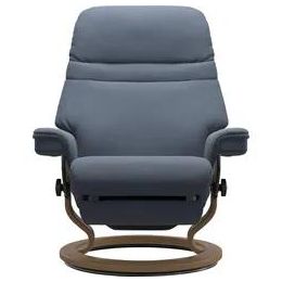 Relaxsessel stressless "Sunrise" Sessel Gr. Leder PALOMA, PowerTM Leg & Back-ohne Akku-Classic Base Eiche, Relaxfunktion-Drehfunktion-Integrierte Fußstütze-PlusTMSystem, B/H/T: 88cm x 103cm x 78cm, blau (sparrow blue paloma) elektrisch verstellbar, optional 2-motorisch, Größe M & L