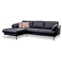 Ecksofa W.Schillig "softy" Sofas Gr. B/H/T: 265cm x 79cm x 168cm, Longlife Xtra-Leder Z59, Recamiere rechts, schwarz (schwarz z59) mit dekorativer Heftung im Sitz, Füße Chrom glänzend