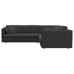 Ecksofa FLEXLUX "Lovane gleichschenklig, bequem und komfortabel" Sofas Gr. B/H/T: 296cm x 84cm x 296cm, Lederoptik, Schenkel rechts, schwarz (gorilla schwarz) Weich & anschmiegsam, große Sitztiefe auf Kaltschaum, Dekokissen inkl.