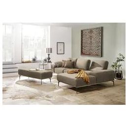 Ecksofa W.Schillig "run" Sofas Gr. B/H/T: 299cm x 88cm x 178cm, Longlife Xtra-Leder Z73, Recamiere rechts, mit Sitztiefenverstellung, beige (stone z73) mit Holzsockel, Füße in Bronze pulverbeschichtet, Breite 299 cm