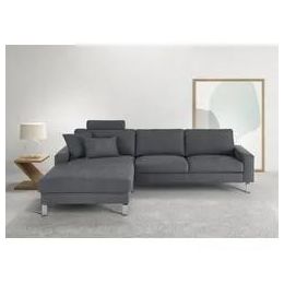 Ecksofa 3C Candy "Lecce, wahlweise PUR-Schaumstoff oder Tonnentaschenfederkern" Sofas Gr. B/H/T: 281 cm x 86 cm x 194 cm, Flachgewebe, Longchair links, Sitzaufbau PUR-Schaumstoff, grau (anthrazit) Bett im 2,5-Sitzer, teilmotorische Schlaffunktion Longchair, L-Form