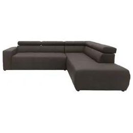 Ecksofa DOMO collection "Brandon L-Form, auch in Leder" Sofas Gr. B/H/T: 275 cm x 80 cm x 228 cm, Leder, Ottomane rechts, ohne Sitztiefenverstellung, ohne Nierenkissen, braun inklusive Kopfteilverstellung, wahlweise mit Sitztiefenverstellung