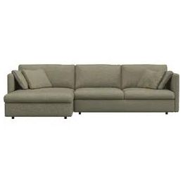 Ecksofa FLEXLUX "Lovane" Sofas Gr. B/H/T: 290cm x 84cm x 182cm, Bouclé, Chaiselongue links, grün (fall grün) Weich & anschmiegsam, große Sitztiefe auf Kaltschaum, Dekokissen inkl.