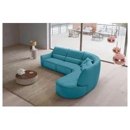 Ecksofa Egoitaliano "Puffy" Sofas Gr. B/H/T: 330cm x 88cm x 205cm, Leder BULL, Ottomane rechts, Ohne Relaxfunktion, blau (türkis) mit Ottomane, wahlweise und ohne elektrischer Relaxfunktion