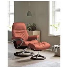 Relaxsessel stressless "Sunrise" Sessel Gr. Leder PALOMA, Relaxfunktion-Drehfunktion-PlusTMSystem-Gleitsystem-BalanceAdaptTM, B/H/T: 92cm x 105cm x 80cm, rot (henna paloma) mit Signature Base, Größe L, Gestell Braun