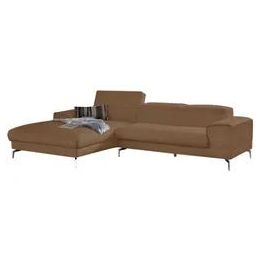 Ecksofa W.Schillig "piedroo" Sofas Gr. B/H/T: 303 cm x 70 cm x 193 cm, Longlife Xtra-Leder Z69, Longchair links, mit Kopfteilverstellung-mit motorischer Sitztiefenverstellung, braun (fango z69) Kopfteilverstellung, wahlweise mit Sitztiefenverstellung, Breite 303cm