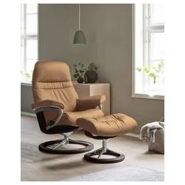 Relaxsessel stressless "Sunrise" Sessel Gr. Leder PALOMA, Relaxfunktion-Drehfunktion-PlusTMSystem-Gleitsystem-BalanceAdaptTM, B/H/T: 92cm x 105cm x 80cm, braun (taupe paloma) mit Signature Base, Größe L, Gestell Braun