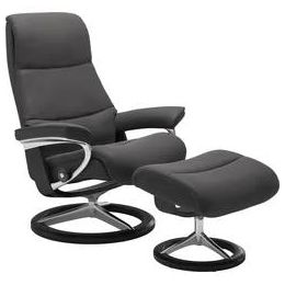 Relaxsessel stressless "View" Sessel Gr. Leder PALOMA, Cross Base Schwarz, Relaxfunktion-Drehfunktion-PlusTMSystem-Gleitsystem-BalanceAdaptTM, B/H/T: 82cm x 109cm x 81cm, grau (rock paloma) mit Signature Base, Größe M,Gestell Schwarz