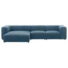 Ecksofa W.Schillig "around-the-block" Sofas Gr. B/H/T: 341cm x 66cm x 164cm, Longlife Xtra-Leder Z69, Longchair links, blau (ocean blue z69) mit eleganter Biese, Federkern, Breite 341 cm