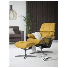 Relaxsessel stressless "Reno" Sessel Gr. ROHLEDER Stoff Q2 FARON, Cross Base Schwarz, Relaxfunktion-Drehfunktion-PlusTMSystem-Gleitsystem-BalanceAdaptTM, B/H/T: 92cm x 100cm x 80cm, gelb (gelb q2 faron) mit Cross Base, Größe S, M & L, Holzakzent Schwarz