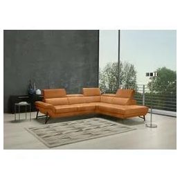 Ecksofa Egoitaliano "Narcisa, Design und Sitzkomfort der Extraklasse" Sofas Gr. B/H/T: 287cm x 96cm x 225cm, Luxus-Microfaser Lederoptik, Ottomane rechts, braun (cognac) mit verstellbaren Kopfstützen für noch mehr Komfort, L-Form