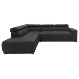 Ecksofa DOMO collection "Brandon L-Form, auch in Leder" Sofas Gr. B/H/T: 275cm x 80cm x 228cm, Leder, Ottomane links, ohne Sitztiefenverstellung, ohne Nierenkissen, schwarz inklusive Kopfteilverstellung, wahlweise mit Sitztiefenverstellung