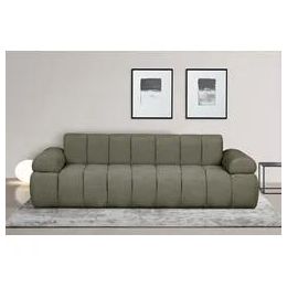 3-Sitzer Inosign "LYOTH" Sofas Gr. B/H/T: 220cm x 71cm x 93cm, Struktur weich, grün (oliv) moderne Steppung, Armlehnen in Kissenoptik, BTH: 2209371 vm