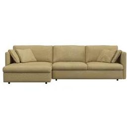 Ecksofa FLEXLUX "Lovane" Sofas Gr. B/H/T: 290cm x 84cm x 182cm, Bouclé, Chaiselongue links, gelb (mustard yellow) Weich & anschmiegsam, große Sitztiefe auf Kaltschaum, Dekokissen inkl.