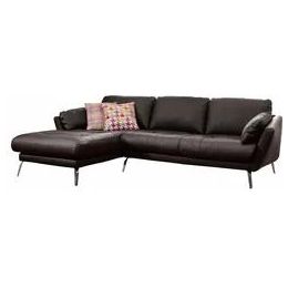 Ecksofa W.Schillig "softy" Sofas Gr. B/H/T: 265 cm x 79 cm x 168 cm, Longlife Xtra-Leder Z59, Recamiere links, braun (braun z59) mit dekorativer Heftung im Sitz, Füße Chrom glänzend