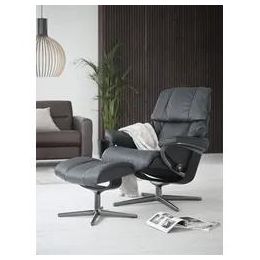 Relaxsessel stressless "Reno" Sessel Gr. Leder BATICK, Cross Base Schwarz-S, Relaxfunktion-Drehfunktion-PlusTMSystem-Gleitsystem-BalanceAdaptTM, B/H/T: 79cm x 99cm x 75cm, blau (atlantic blue batick) mit Cross Base, Größe S, M & L, Holzakzent Schwarz