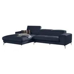 Ecksofa W.Schillig "piedroo" Sofas Gr. B/H/T: 303cm x 70cm x 193cm, Longlife Xtra-Leder Z59, Longchair links, mit Kopfteilverstellung-ohne Sitztiefenverstellung, blau (blau z59) Kopfteilverstellung, wahlweise mit Sitztiefenverstellung, Breite 303cm