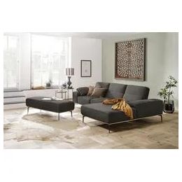 Ecksofa W.Schillig "run" Sofas Gr. B/H/T: 299cm x 88cm x 178cm, Longlife Xtra-Leder Z73, Recamiere rechts, mit Sitztiefenverstellung, grau (graphit z73) mit Holzsockel, Füße in Bronze pulverbeschichtet, Breite 299 cm