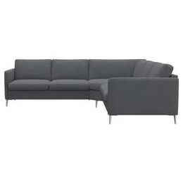 Ecksofa FLEXLUX "Fiore, gleichschenklig, bequem durch hochwertigem Sitzaufbau" Sofas Gr. B/H/T: 249cm x 85cm x 92cm, Lederoptik, Schenkel links, grau (elephant gre) schmale Armlehnen, super Sitzkomfort durch Kaltschaum, Füße Alu